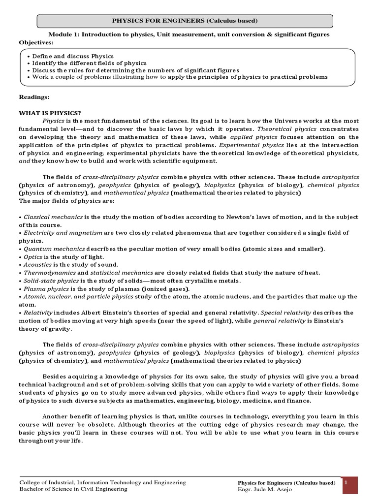 Physics Module 1 | PDF | Mole (Unit) | Physics