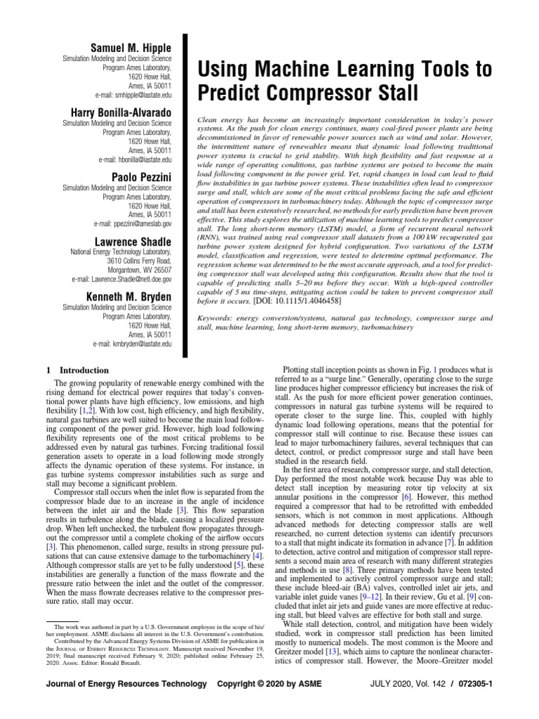 Using Machine Learning Tools To Predict Compressor Stall: Samuel M. Hipple | Download Free PDF ...