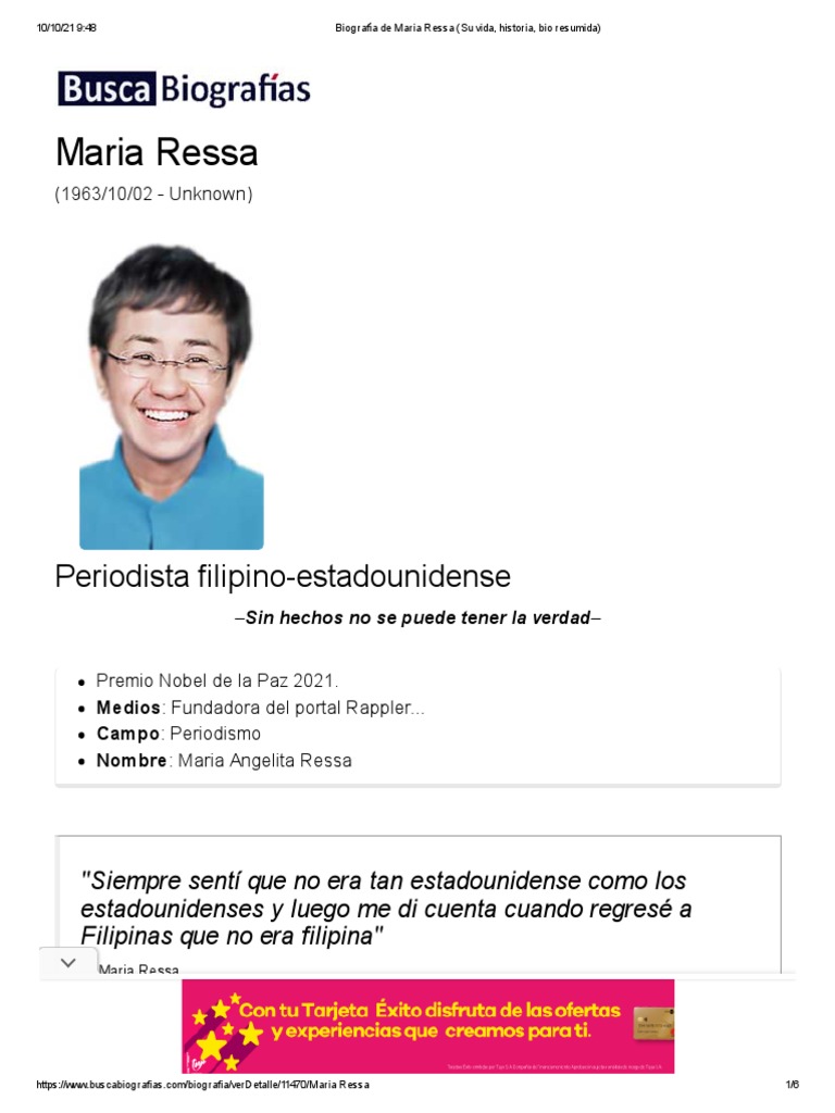 Biografía de Maria Ressa (Su Vida, Historia, Bio Resumida) | PDF