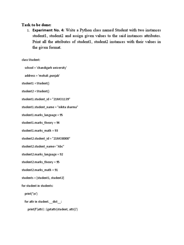 Student1, Student2 and Assign Given Values To The Said Instances ...