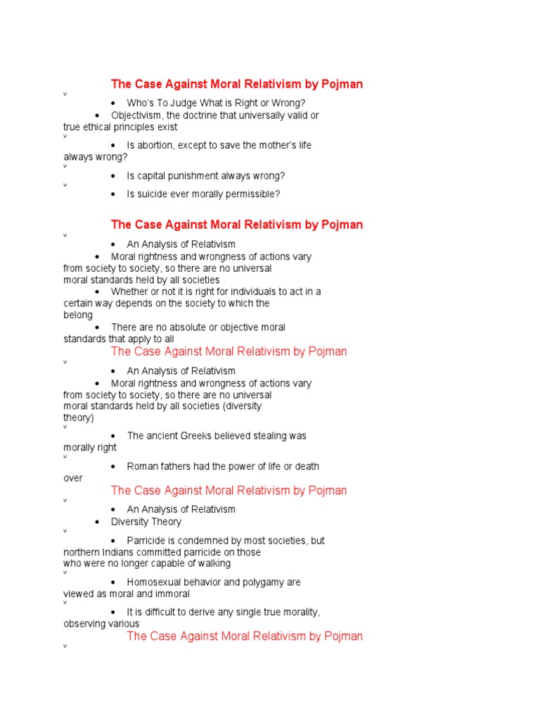 The Case Against Moral Relativism by Pojman | PDF | Morality | Relativism