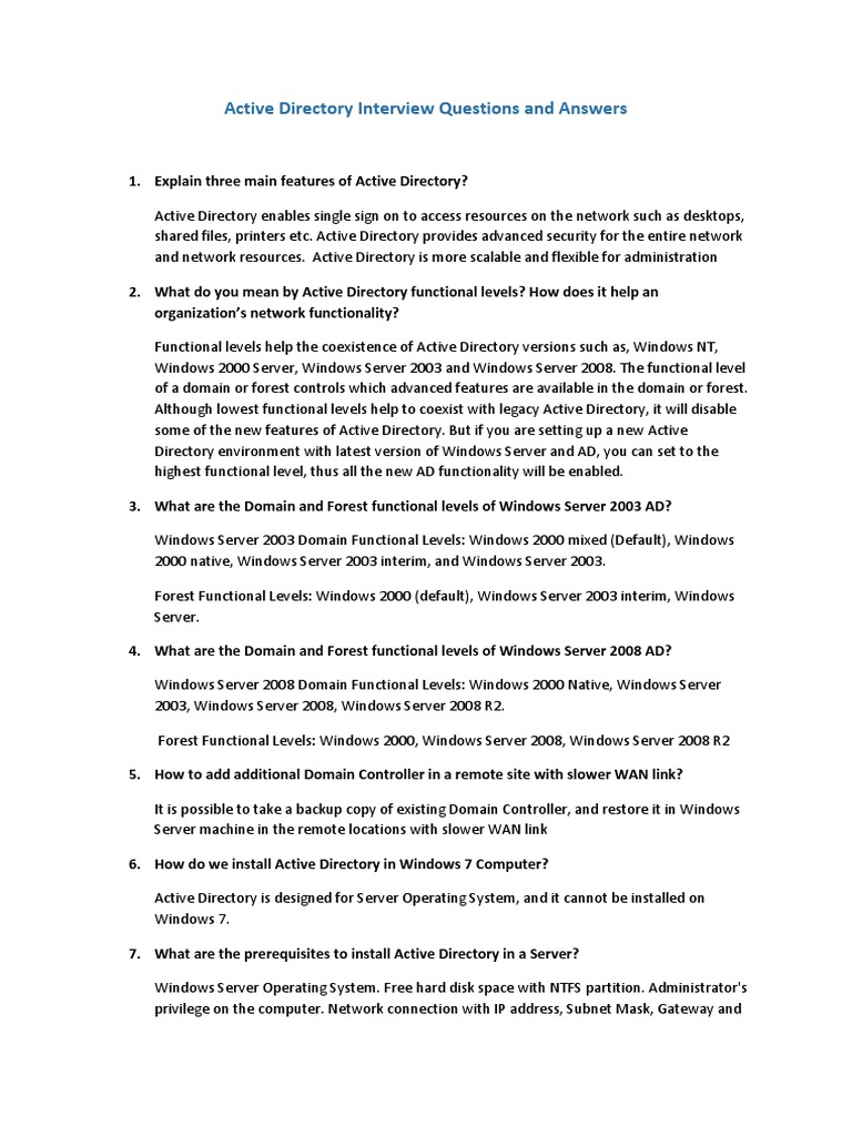 Active Directory Interview Questions and Answers | PDF | Active ...