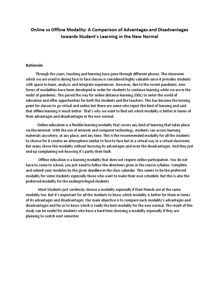 Online Vs Offline Modality: A Comparison of Advantages and ...