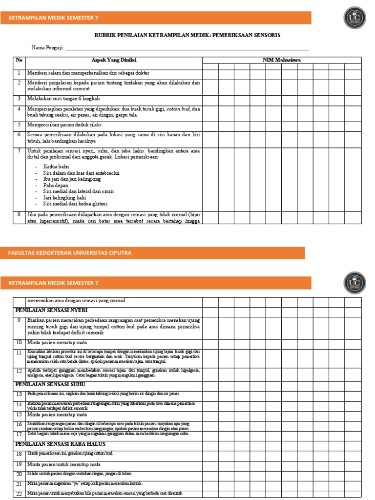 Checklist Tramed Pemeriksaan Sensoris | PDF