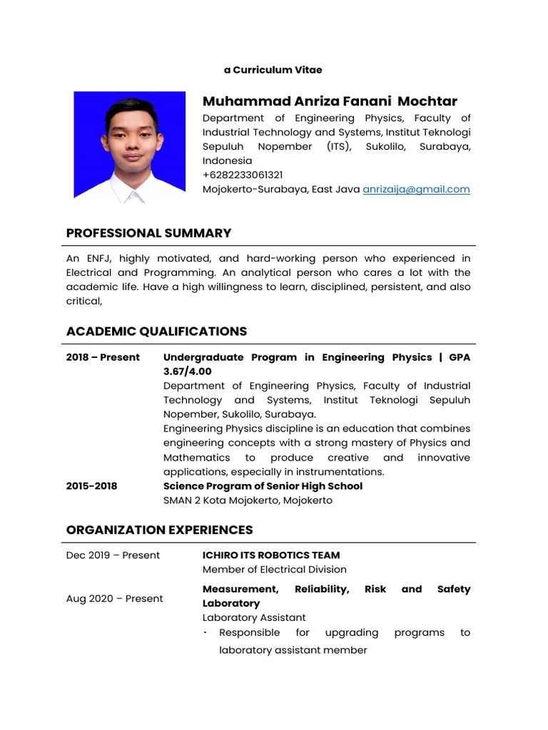 CV Muhammad Anriza Fanani Mochtar | PDF | Engineering | Science