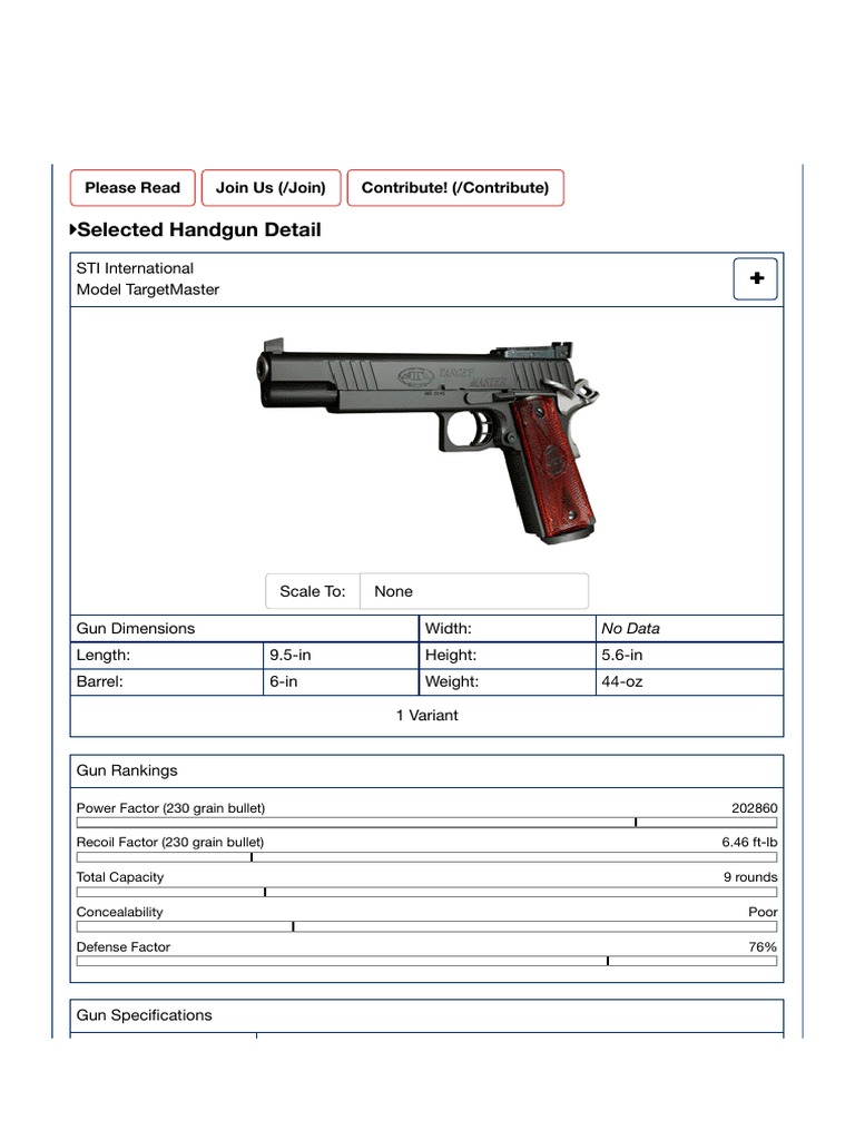 STI International Model TargetMaster .45 Auto | PDF | Handgun | Pistol