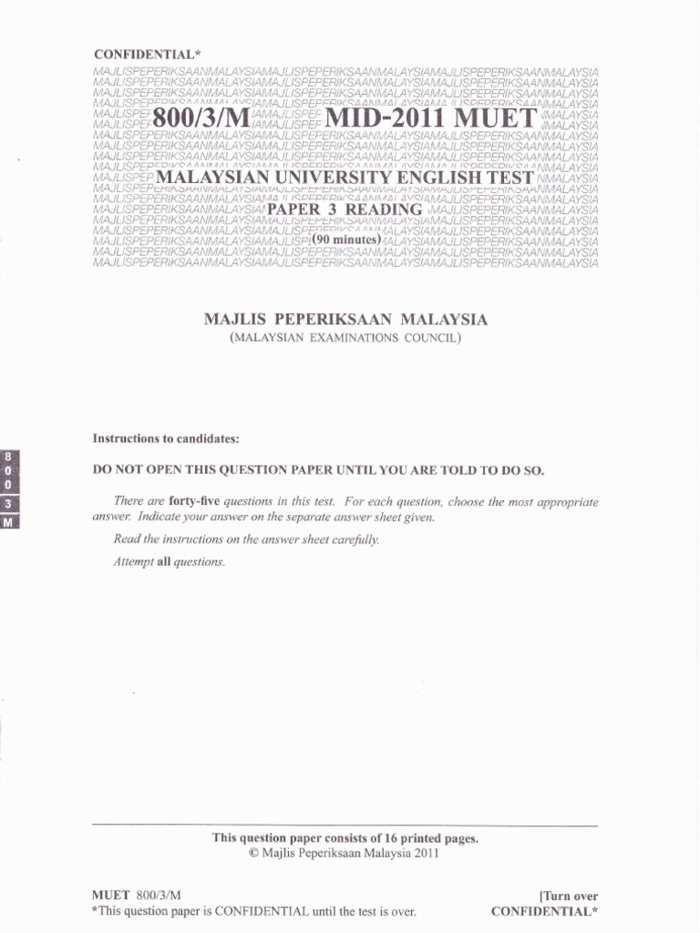 MUET Reading MidYear 2011 | PDF | Sea | Clinical Trial