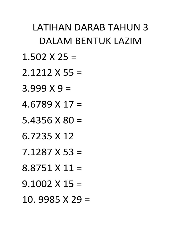 Latihan Darab Bentuk Lazim Tahun 3 Pdf