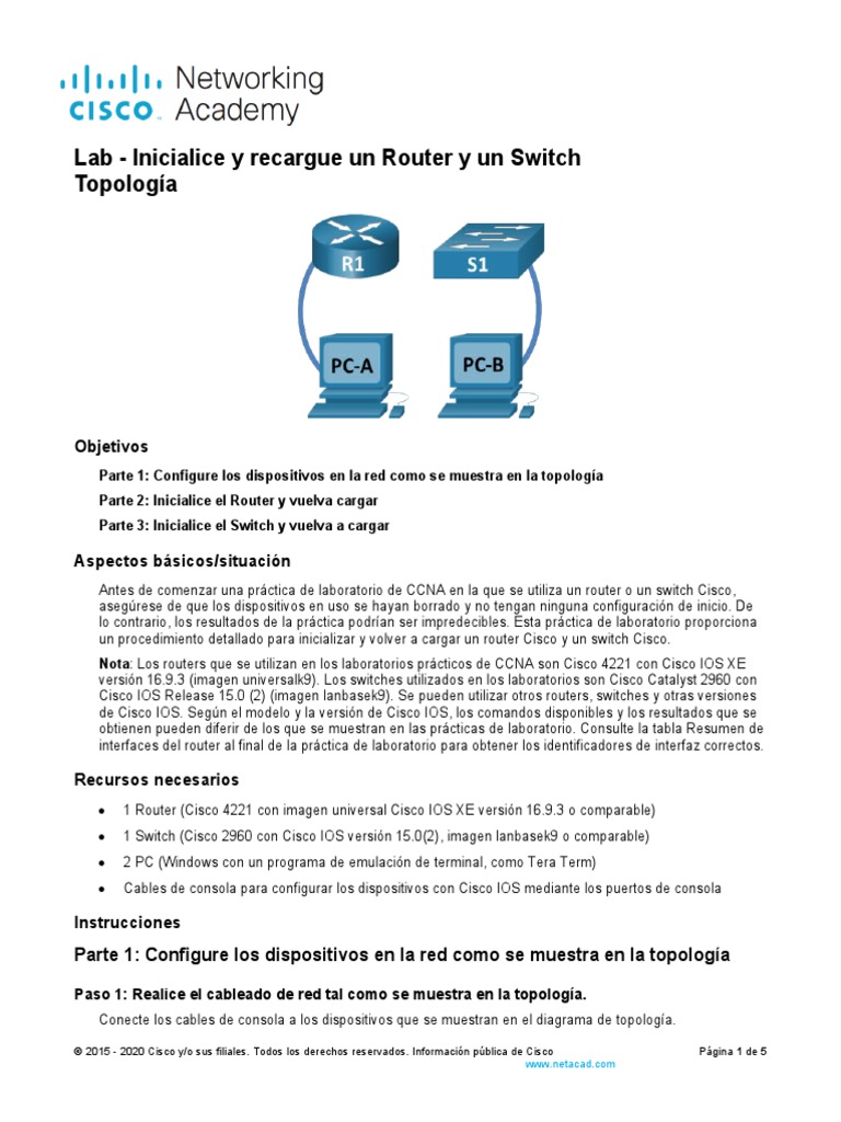 Lab - Initialize and Reload A Router and Switch | PDF | Conmutador de red | Enrutador (Computación)