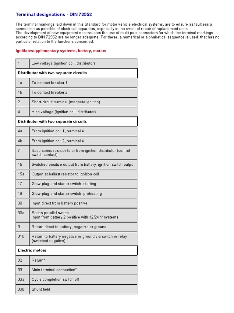 Terminal Designations - DIN 72552: Ignition/supplementary Systems ...