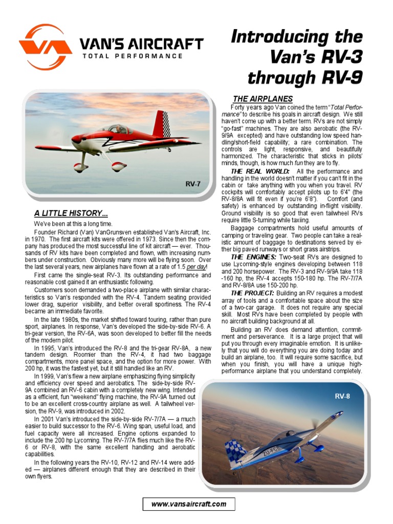 VANs - RV - 3 - 9 Brochure - 05ago20 | PDF | Homebuilt Aircraft | Fuselage