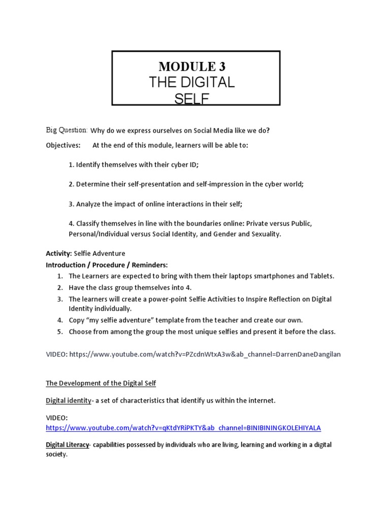 Uts Module 3 The Digital Self | PDF | Identity (Social Science ...