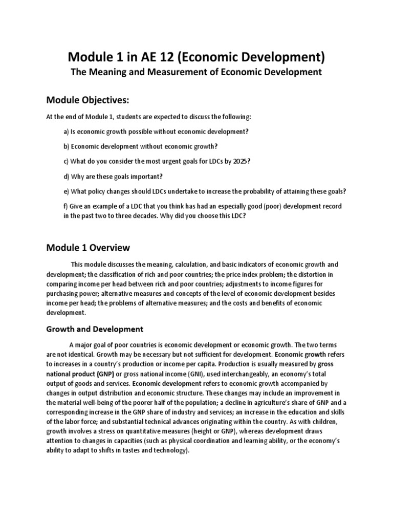 Module 1 The Meaning and Measurement of Economic Development | PDF ...