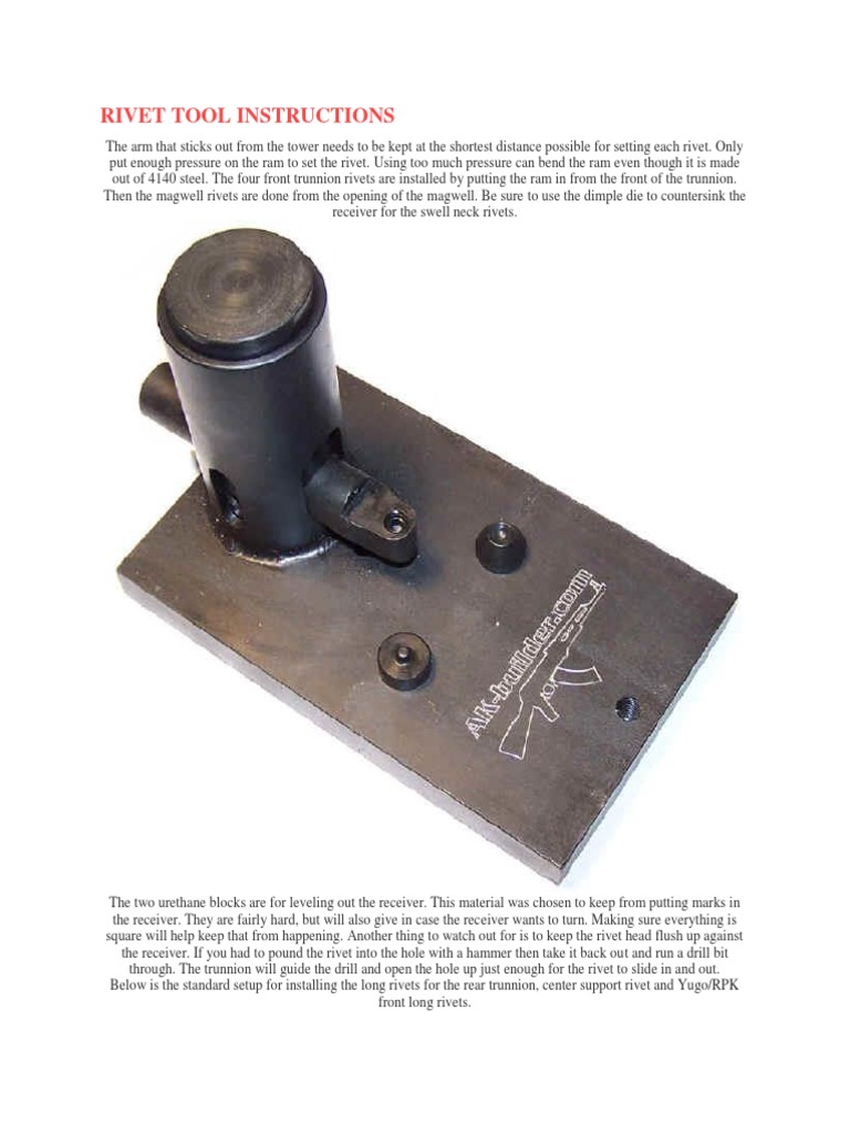 AK Rivet Tool Setup Instructions | PDF | Rivet | Equipment