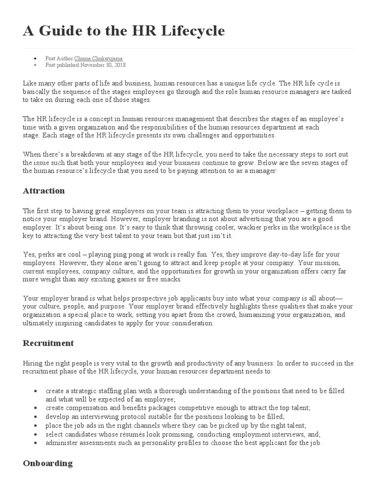 A Guide To The HR Lifecycle | PDF | Human Resource Management | Employment