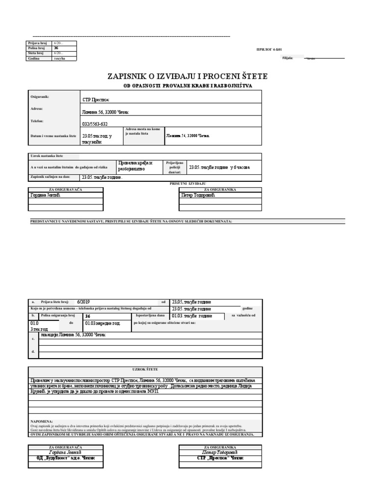 Zapisnik o Izviđaju I Proceni Štete | PDF
