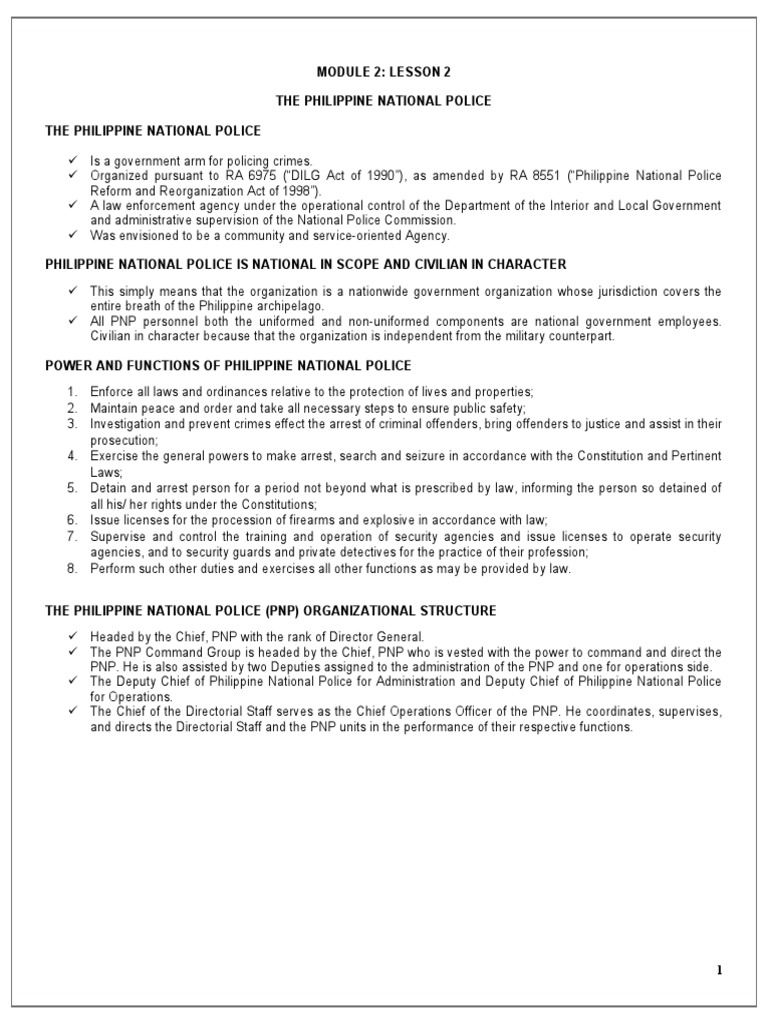 Module 2 (Lesson 2) - Law Enforcement Administration and Organization ...