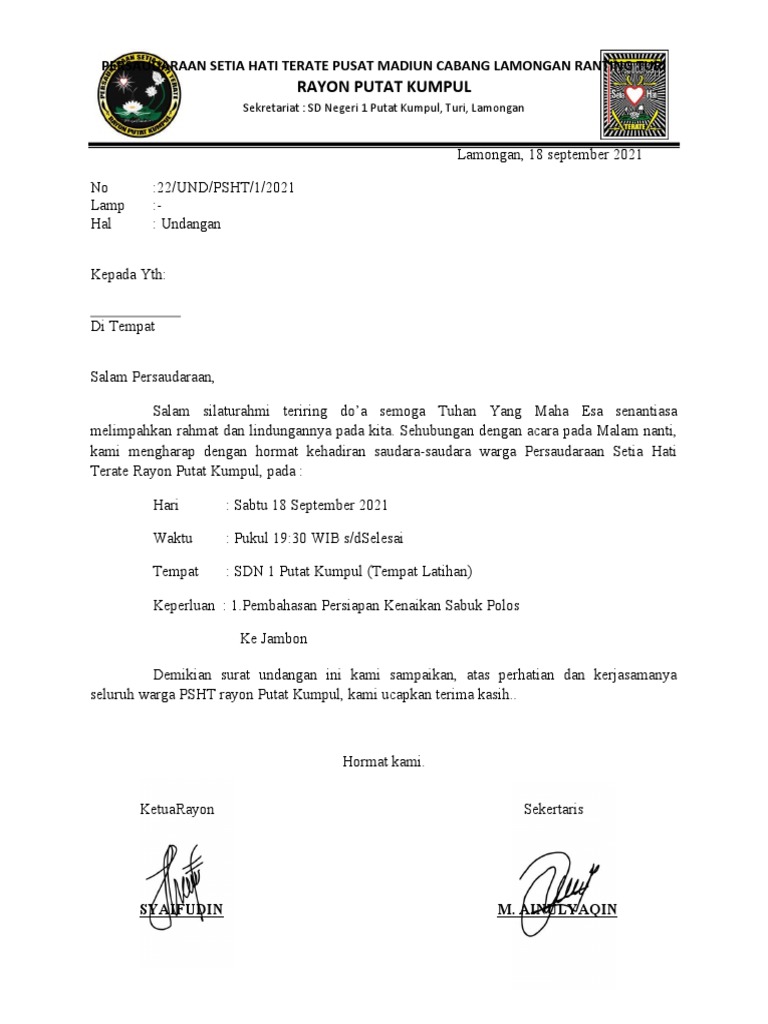 Surat Undangan Rayon PSHT Terbaru | PDF