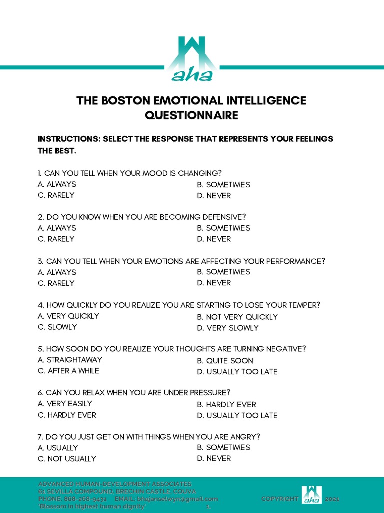 The Boston Emotional Intelligence Questionnaire | PDF | Anger | Anxiety