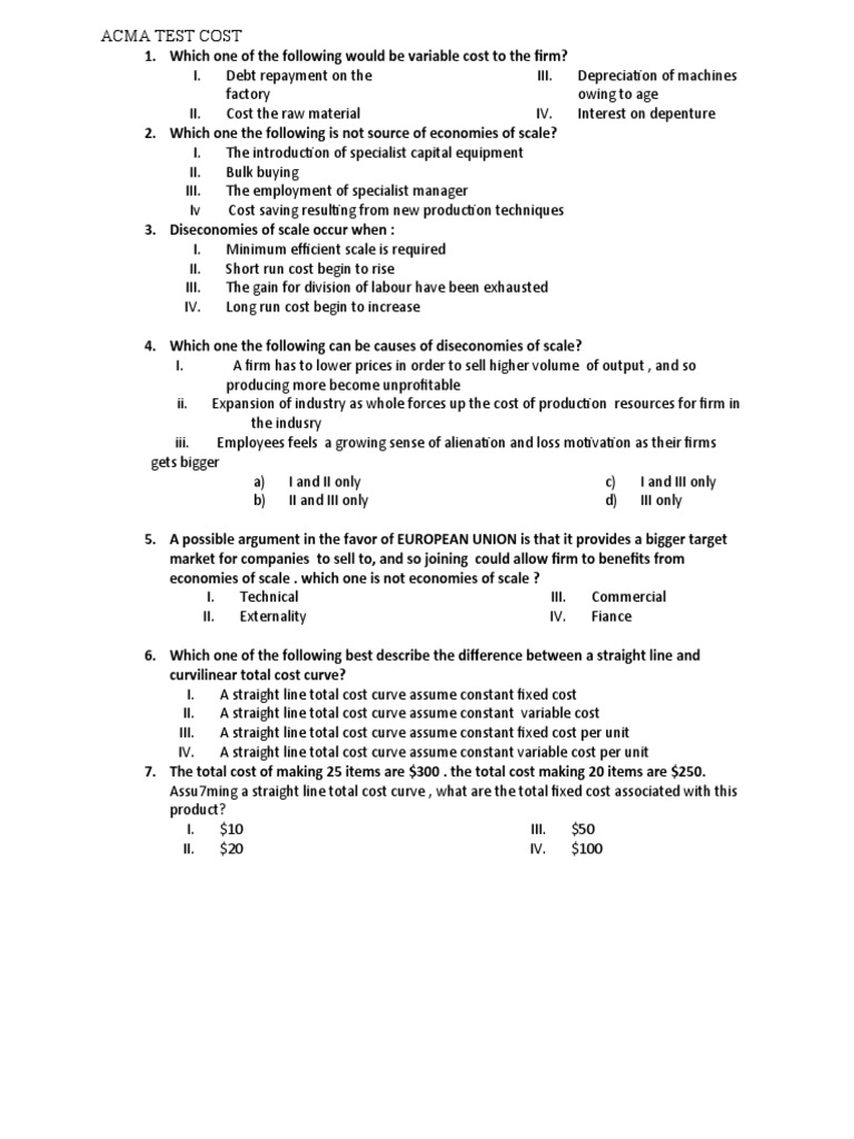Cost Mcqs Icmap | PDF | Marginal Cost | Economies Of Scale