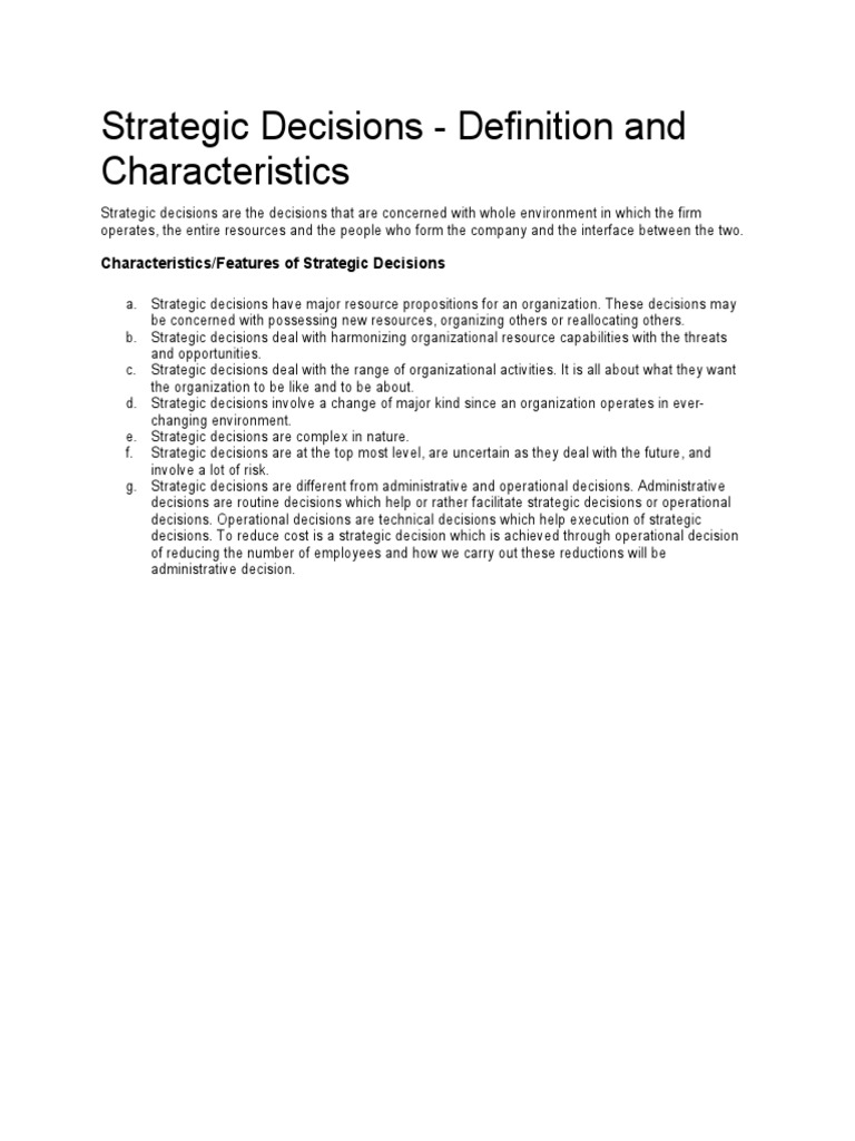 Strategic Decisions - Definition and Characteristics | PDF
