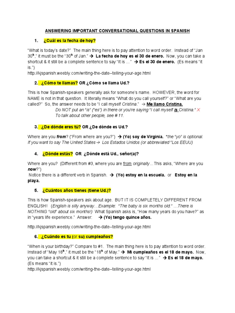 Answering Important Conversational Questions in Spanish | PDF ...