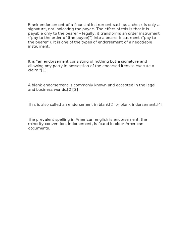 Blank Endorsement of A Financial Instrument Such As A Check Is Only A ...