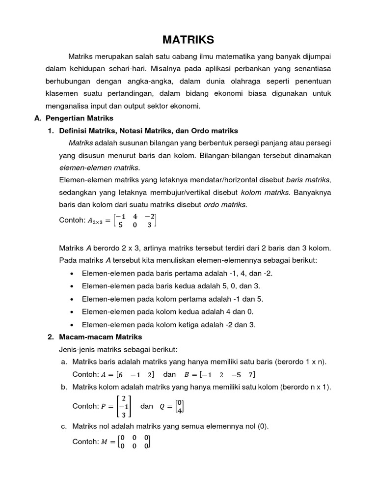 Pengertian Matriks | PDF | Metode & Bahan Ajar | Sains & Matematika