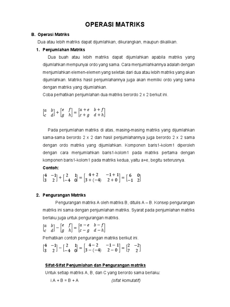 Operasi Matriks | PDF | Sains & Matematika | Komputer