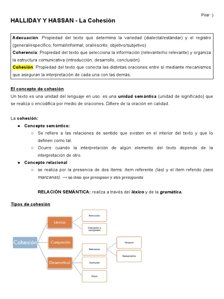 Cohesión según Halliday y Hasan | PDF | Oración (Lingüística) | Concepto
