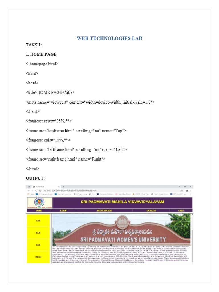 Web Technologies Lab: Task 1: 1. Home Page | PDF | Electrical ...