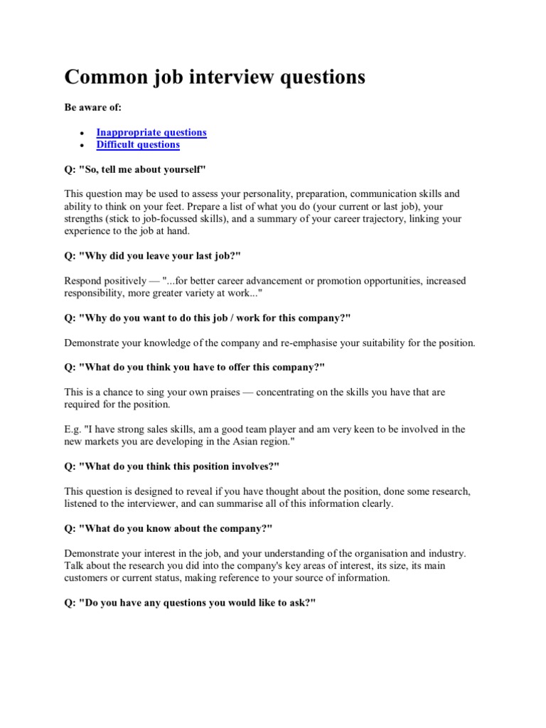 Common Job Interview Questions | PDF
