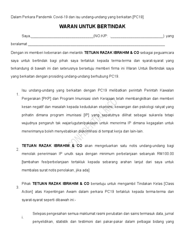 "Waran Tindakan Hukum PC19" | PDF