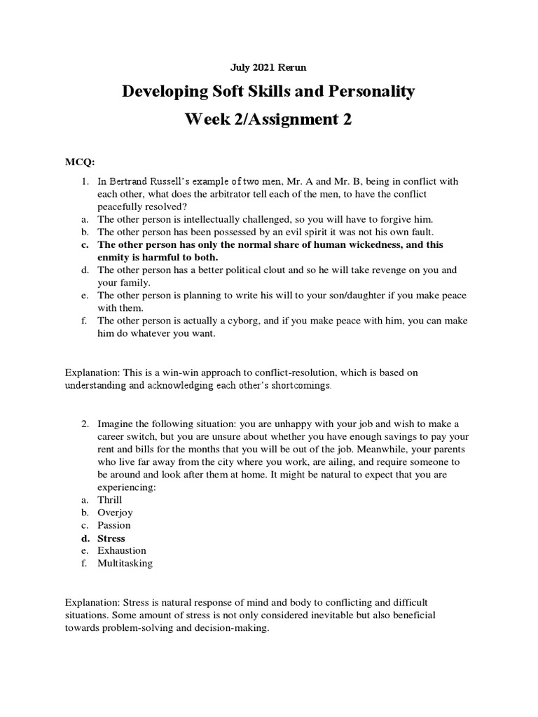 Developing Soft Skills and Personality Week 2/assignment 2: July 2021 Rerun | Download Free PDF ...