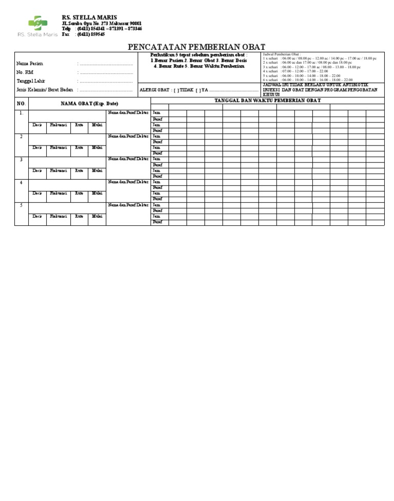 Form Pencatatan Pemberian Obat | PDF