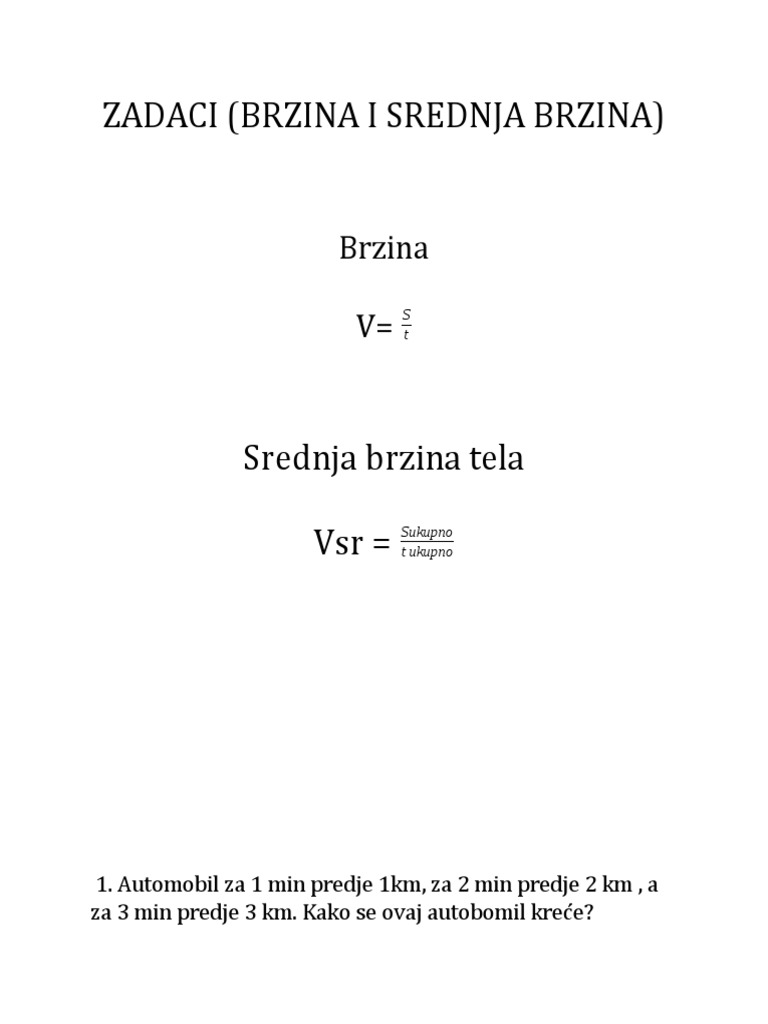 Brzina I Srednja Brzina Kretanje | PDF