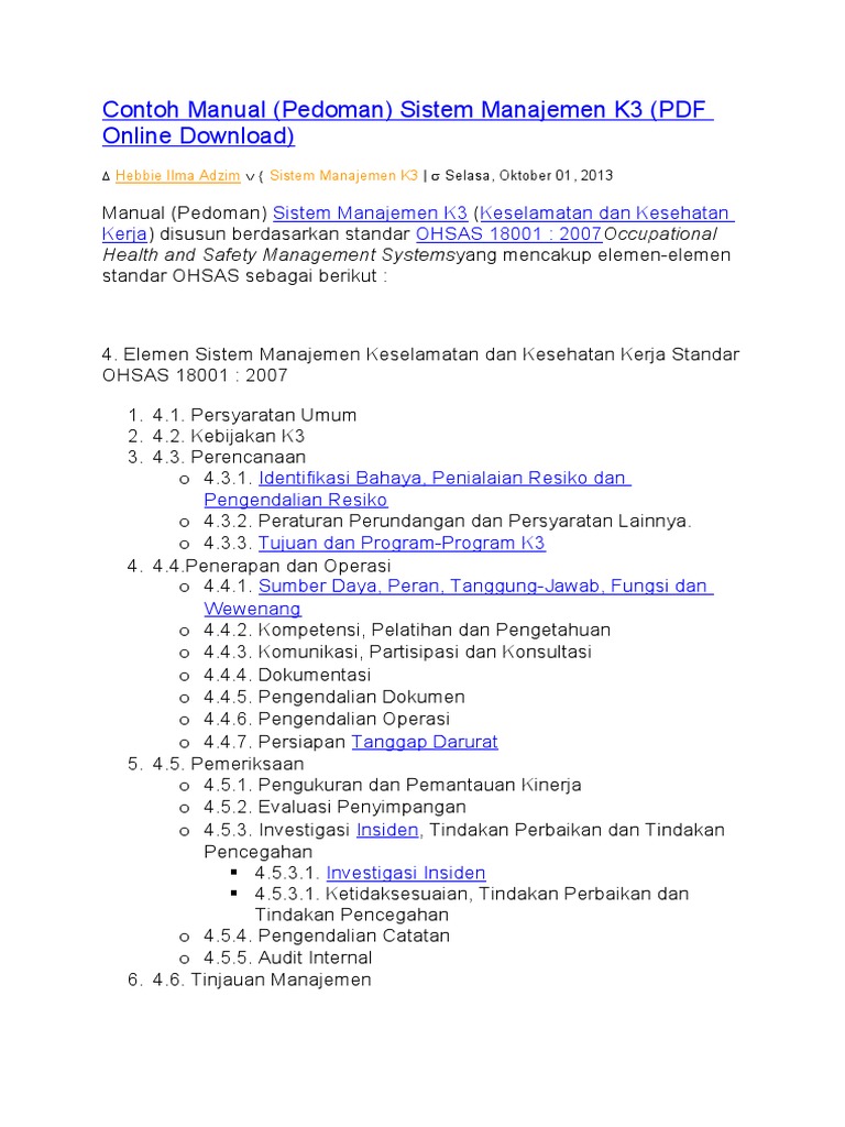 Contoh Manual Pedoman SMK3 | PDF | Bisnis | Komputer