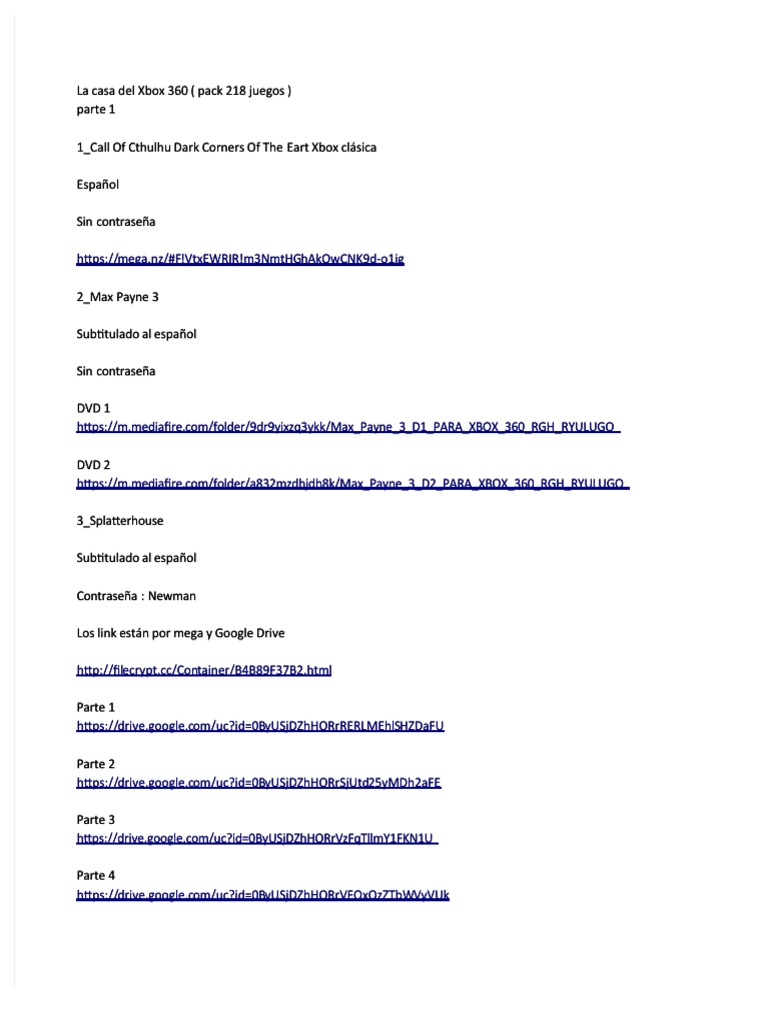 PDF Pack 465 Juegos de Xbox 360 y Clasica RGH y LT en Espaol DD | PDF