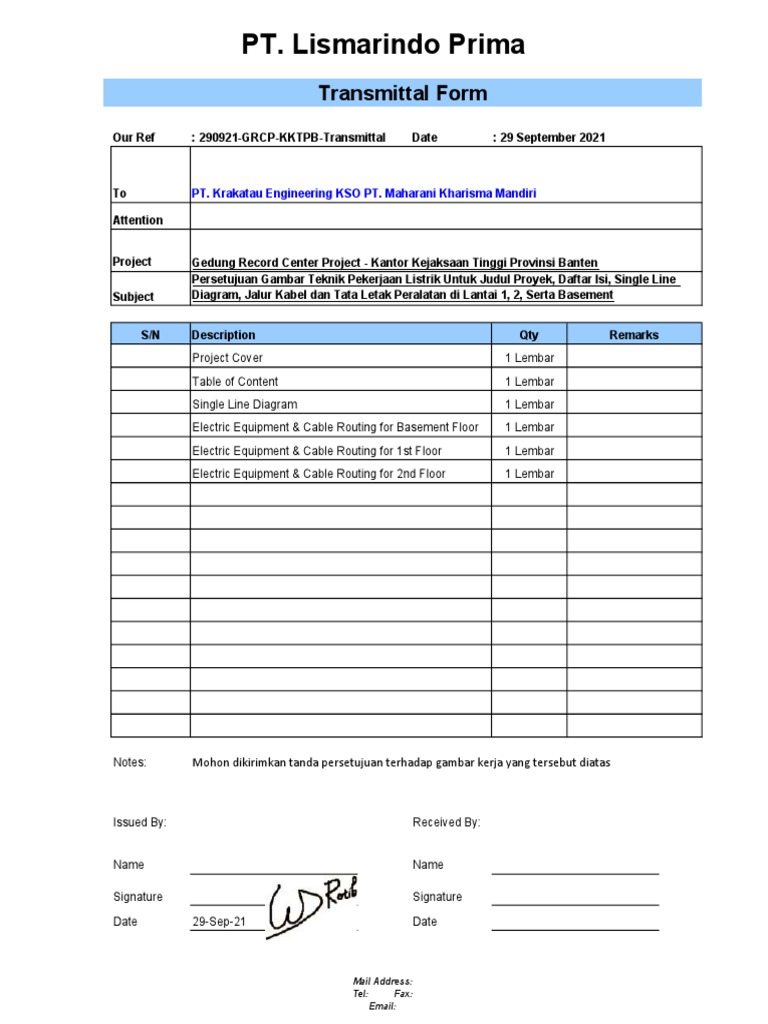 Transmittal Form for Electrical Approval | PDF