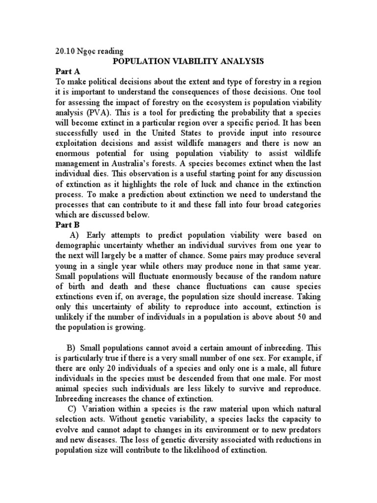 Population Viability Analysis Part A | PDF | Extinction | Natural ...