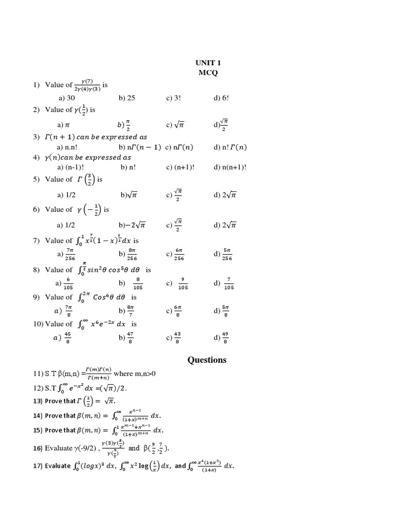 Unit 1 MCQ: Questions | PDF | Eigenvalues And Eigenvectors | Matrix (Mathematics)