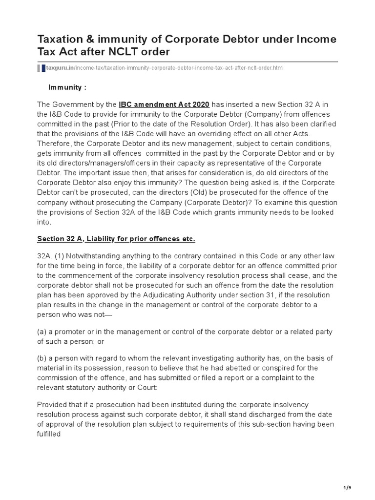 Taxguru - In-Taxation Immunity of Corporate Debtor Under Income Tax Act ...