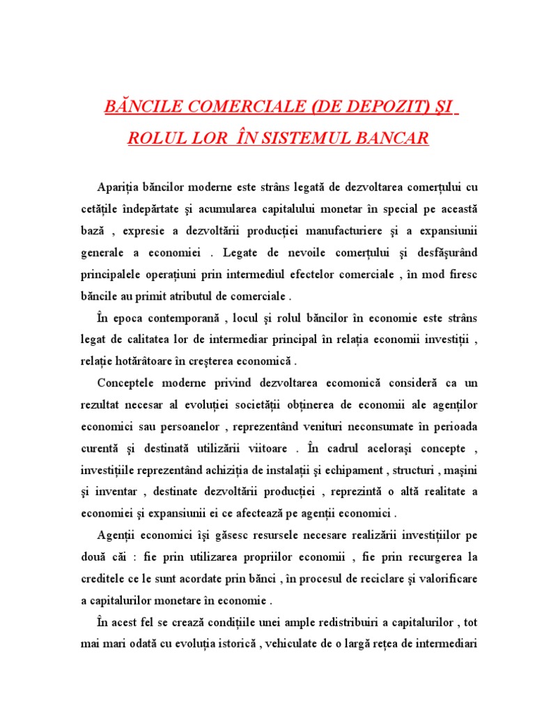 Bancile - Comerciale - Si - Rolul Lor | PDF
