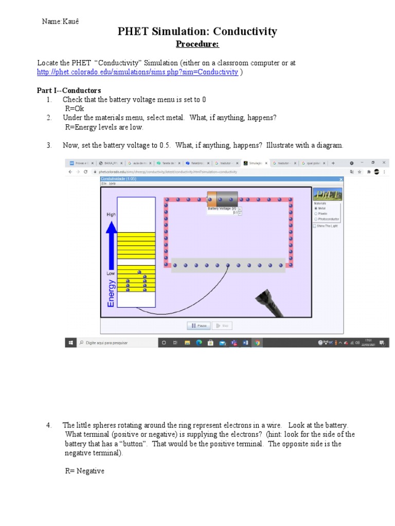 PHET Simulation: Conductivity: Procedure | PDF | Electrical Resistivity ...
