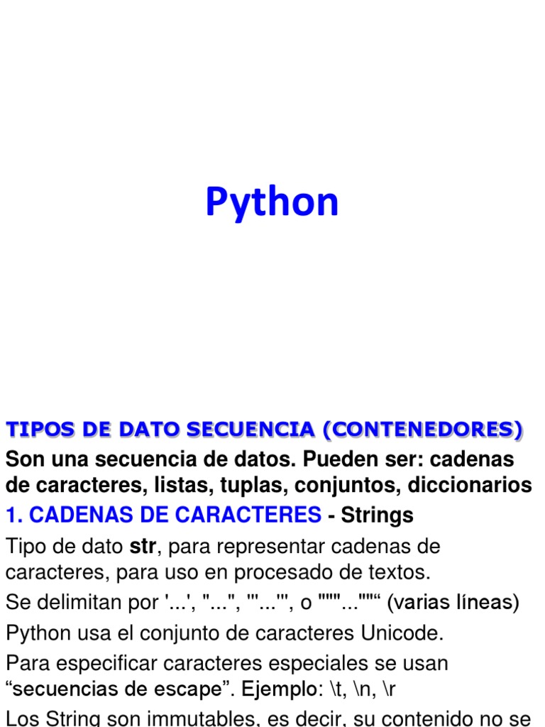 06 8 Python 2 Secuencias | PDF | Conjunto (Matemáticas) | Cadena ...