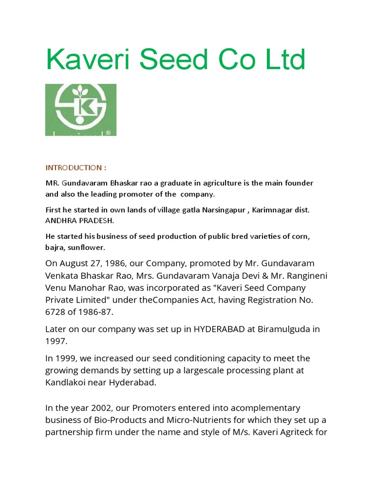 Kaveri Seed Co LTD | PDF
