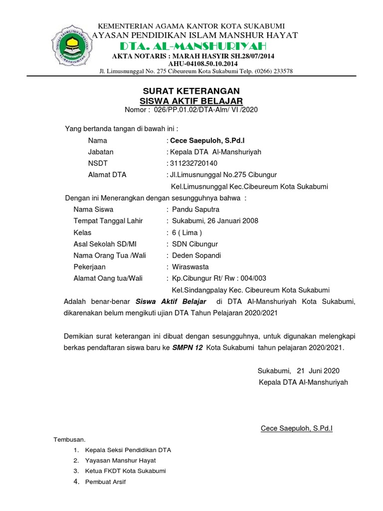 Surat Keterangan Mengikuti Program Khusus Akselerasi Dta | PDF
