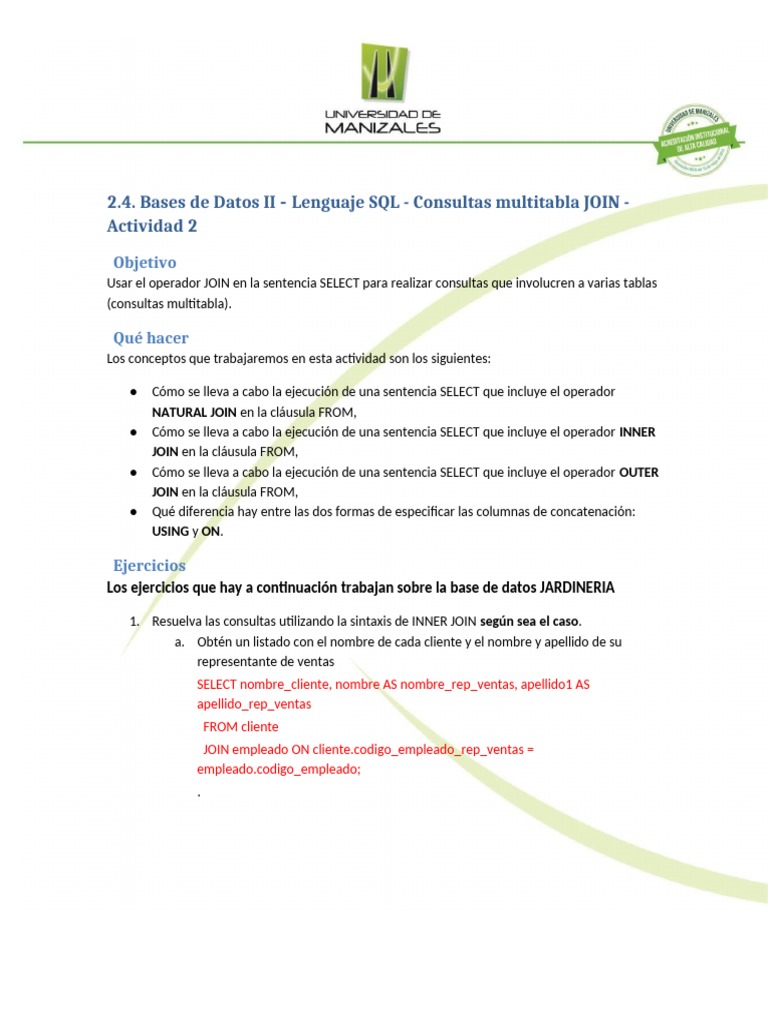 SQL JOIN consultas multitabla | PDF | SQL | Ciencias de la Computación