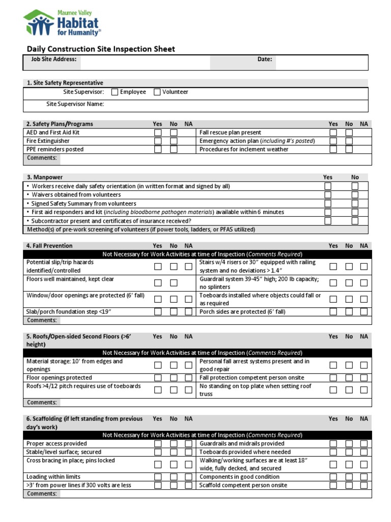 Daily Checklist Construction Sites | PDF | Ladder | Scaffolding