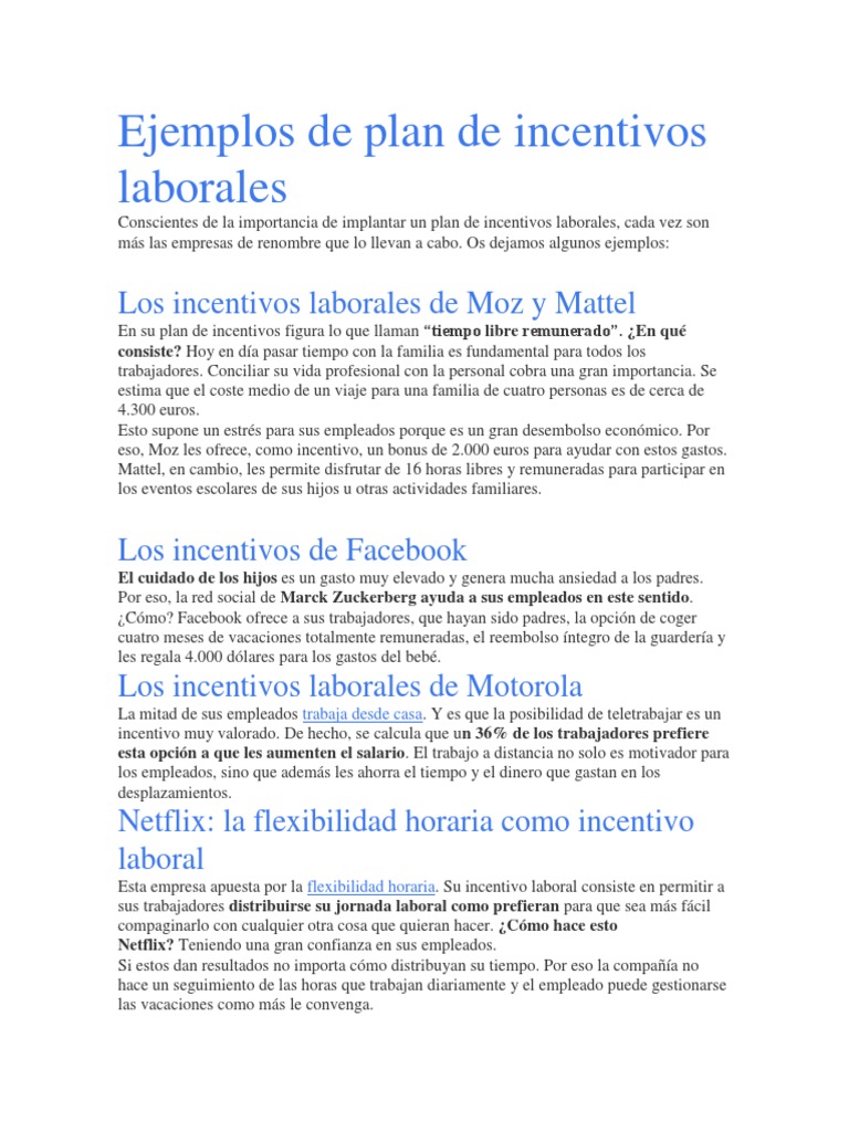 Ejemplos de Plan de Incentivos Laborales | PDF | Facebook | Economias
